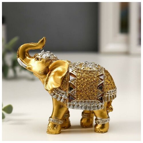 Сувенир полистоун "Золотой слон в зеркальной попоне" 8,5х9,2х3,7 см микс, 2 штуки