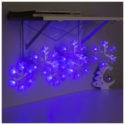 Гирлянда «Нить» 2 м с насадками «Снежинка матовая», IP20, прозрачная нить, 36 LED, свечение синее, 220 В