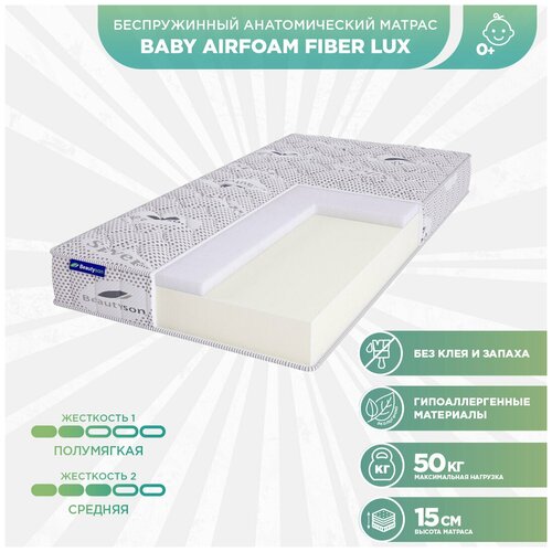 Матрас детский беспружинный Beautyson Baby AirFoam Fiber LUX 75x160 (Белый), без клея и запаха