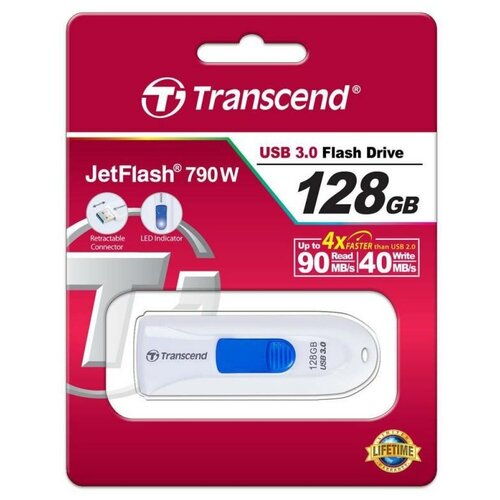 Флеш Диск Transcend 128Gb Jetflash 790 TS128GJF790W USB3.0 белый