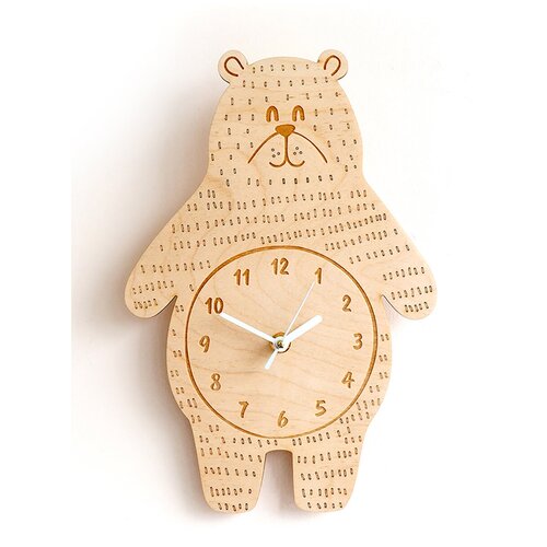 Часы настенные детские "Тэдди" 32х15см, бесшумные для детской, часы "Мишка" в детскую из дерева, оригинальные для раскрашивания