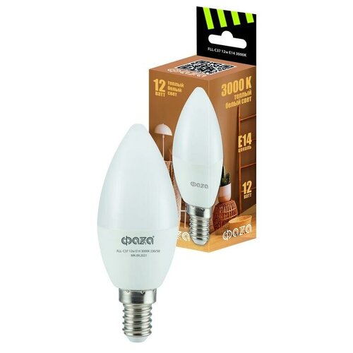 Лампа светодиодная LED 12Вт E14 3000K свеча 230/50 ФАZА | код 5038509 | JazzWay (9шт. в упак.)