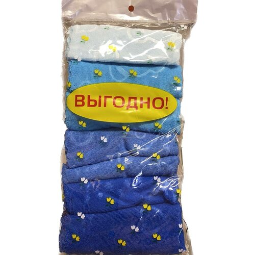 Набор салфеток из микрофибры 7 шт 30х30 см - голубой/синий