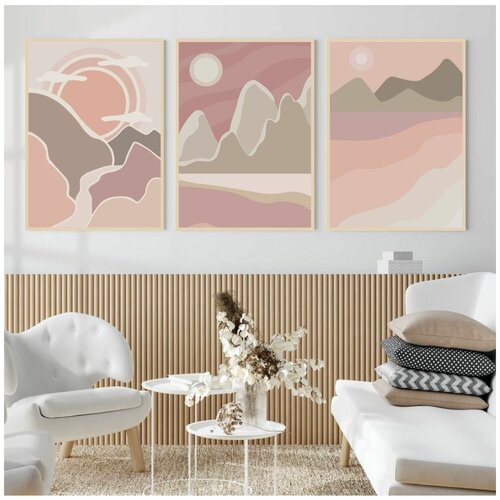 Набор постеров 40x50 Абстракция в розовых тонах без рамы 3 шт / Картины для интерьера / Плакаты на стену / Тубус
