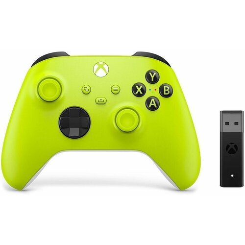 Геймпад Microsoft беспроводной Series S / X / Xbox One S / X Electric Volt зеленый 4 ревизия + Беспроводной адаптер - ресивер для ПК