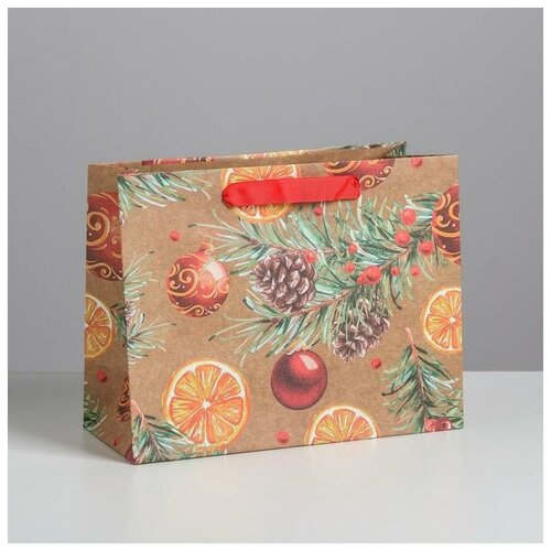Пакет крафтовый горизонтальный «Новогодние шарики», MS 23 × 18 × 10 см