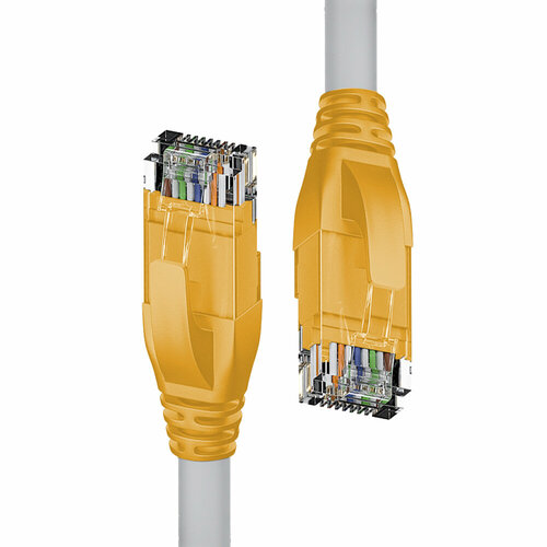 Короткий качественный патч-корд 50 см 4ПХ для роутера модема телевизора приставки витая пара RJ45 кат. 5е 1гбит/с серо-желтый сетевой кабель
