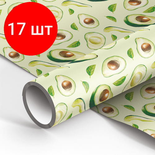 Комплект 17 шт, Упаковочная бумага глянц. 70*100см, MESHU "Avocado", 80г/м2