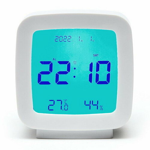 Часы настольные электронные: будильник, термометр, календарь, гигрометр, 7.8х8.3 см, белые