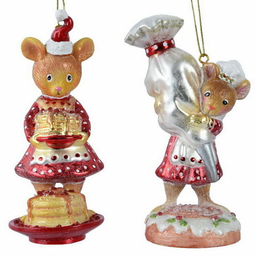 Winter Deco Набор стеклянных елочных игрушек Мышки-кондитеры 15 см, 2 шт, подвеска *