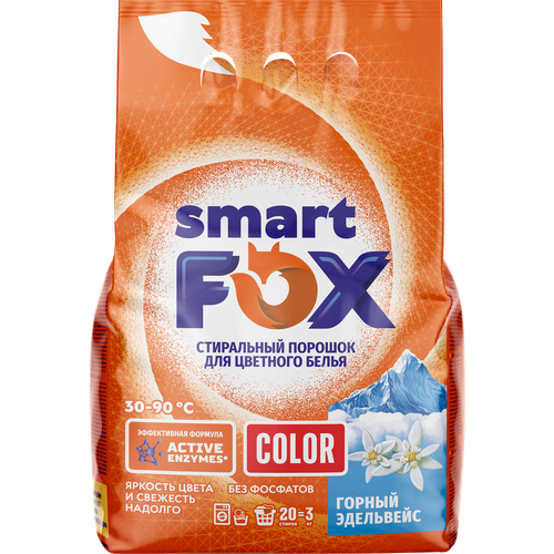 Порошок стиральный стирки SMART FOX Горный эдельвейс, 3кг