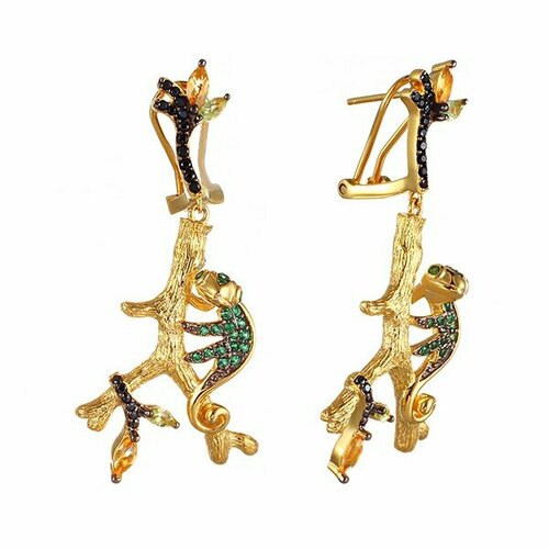 Серьги JV, серебро, 925 проба, перидот, шпинель, цитрин