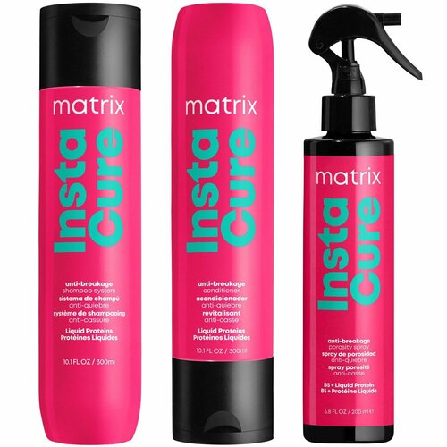 Matrix Набор против ломкости и пористости волос Total results Instacure: шампунь 300 мл + кондиционер 300 мл + спрей 200 мл