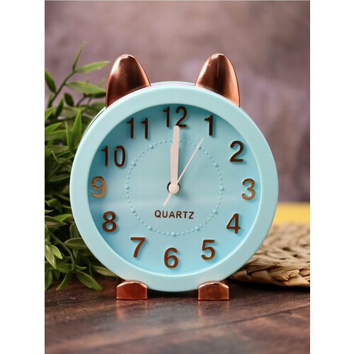 Часы настольные с будильником Golden awakening Kitty blue