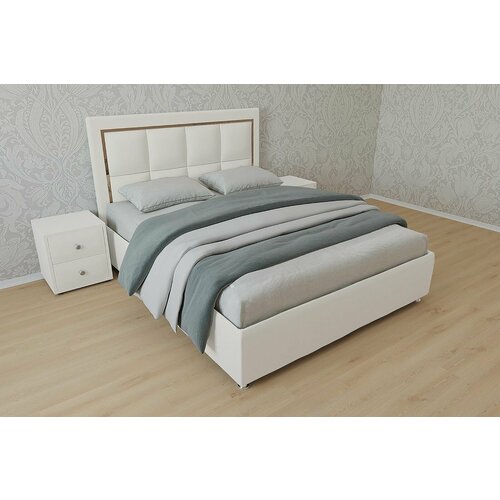 Двуспальная кровать Вирджиния 180x200 основание металлическое с ламелями велюр белый ножки 5 см