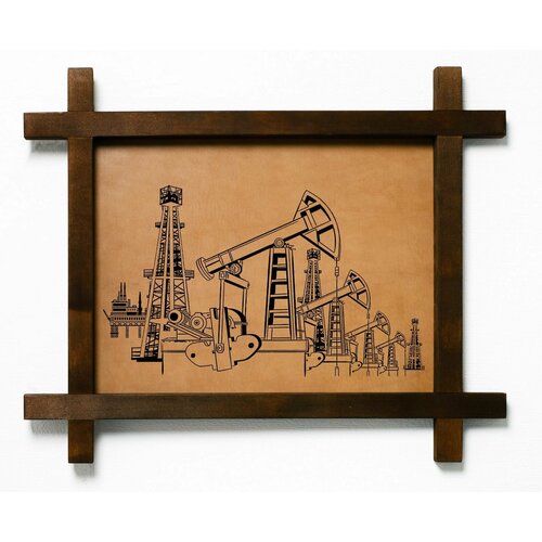 Картина "Нефтяная качалка", интерьерная для украшения и декора на стену кухни гостиной детской комнаты спальни в деревянной рамке, подарок, натуральная кожа, BoomGift