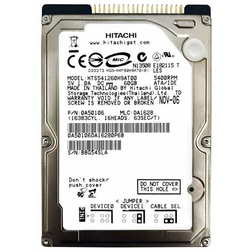 Жесткий диск Hitachi HTS541260H9AT00 60Gb 5400 IDE 2,5" HDD
