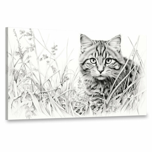 Интерьерная картина 100х60 "Полосатый кот охотник"