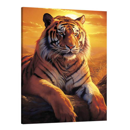 Интерьерная картина 50х70 "Тигр и закат"