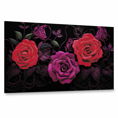 Интерьерная картина 100х60 "Розы вышивка"