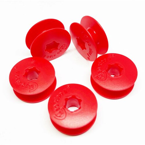 Комплект красных пластиковых шпуль для промышленных швейных машин JACK, AURORA. (10 шт)