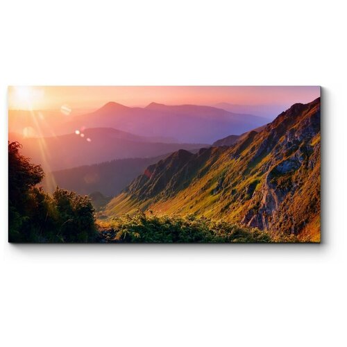 Модульная картина Летний пейзаж в горах на рассвете 180x90