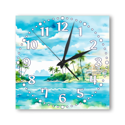 Деревянные настенные часы с УФ принтом 28см, бесшумные кварцевые интерьерные часы без стекла, открытые стрелки, райский остров