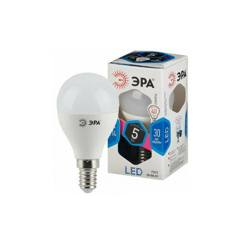 Светодиодная LED лампа ЭРА стандарт шар P45 E14 5W(400lm) 4000K 4K 75x45 4755 (упаковка 12 штук)
