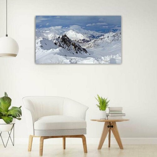 Картина на холсте 60x110 LinxOne "Горы снег вершины" интерьерная для дома / на стену / на кухню / с подрамником