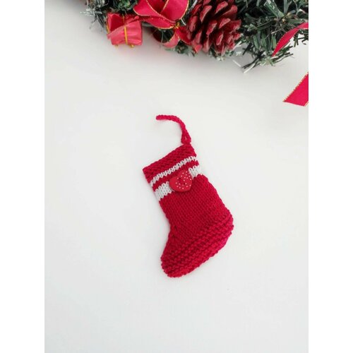 Елочная игрушка " Рождественский носок" ручной работы, красный