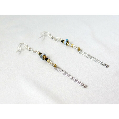 Серьги K&A, турмалин, металл, гематит, черный, серебряный
