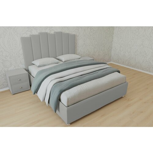 Двуспальная кровать Джульетта 180x200 основание металлическое с ламелями велюр серый ножки 13 см хром