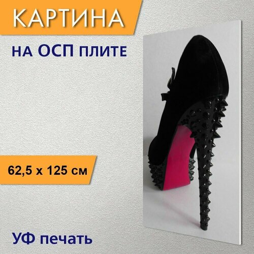 Вертикальная картина на ОСП "Штучная обувь, туфли на шпильках, мода" 62x125 см. для интерьериа