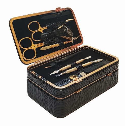 Маникюрный набор Zinger MS-1205-801 G, золотистые инструменты, 9 предметов, чёрный