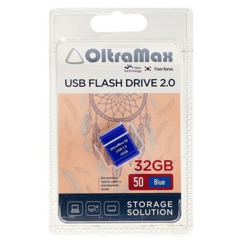 Флешка OltraMax 50, 32 Гб, USB2.0, чт до 15 Мб/с, зап до 8 Мб/с, синяя