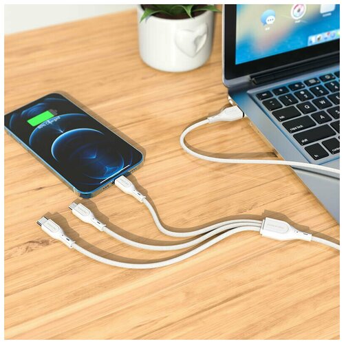 Зарядный кабель 3 в 1 универсальный; провод для смартфонов Apple Iphone и Android с разъемами, lightning+Micro+Type-c