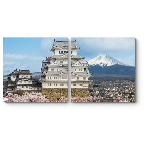 Модульная картина Himeji Castle and full cherry blossom150x75