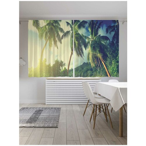 Классические шторы JoyArty "Экзотический пляж с пальмами", серия Oxford DeLux, 2 полотна 145x180 см