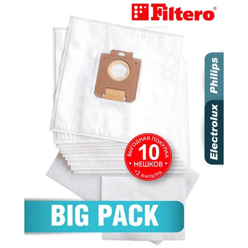 Мешки-пылесборники Filtero FLS 01 (S-bag) Comfort, Big Pack, для пылесосов Electrolux, Philips, синтетический, 10 штук + моторный и микрофильтр