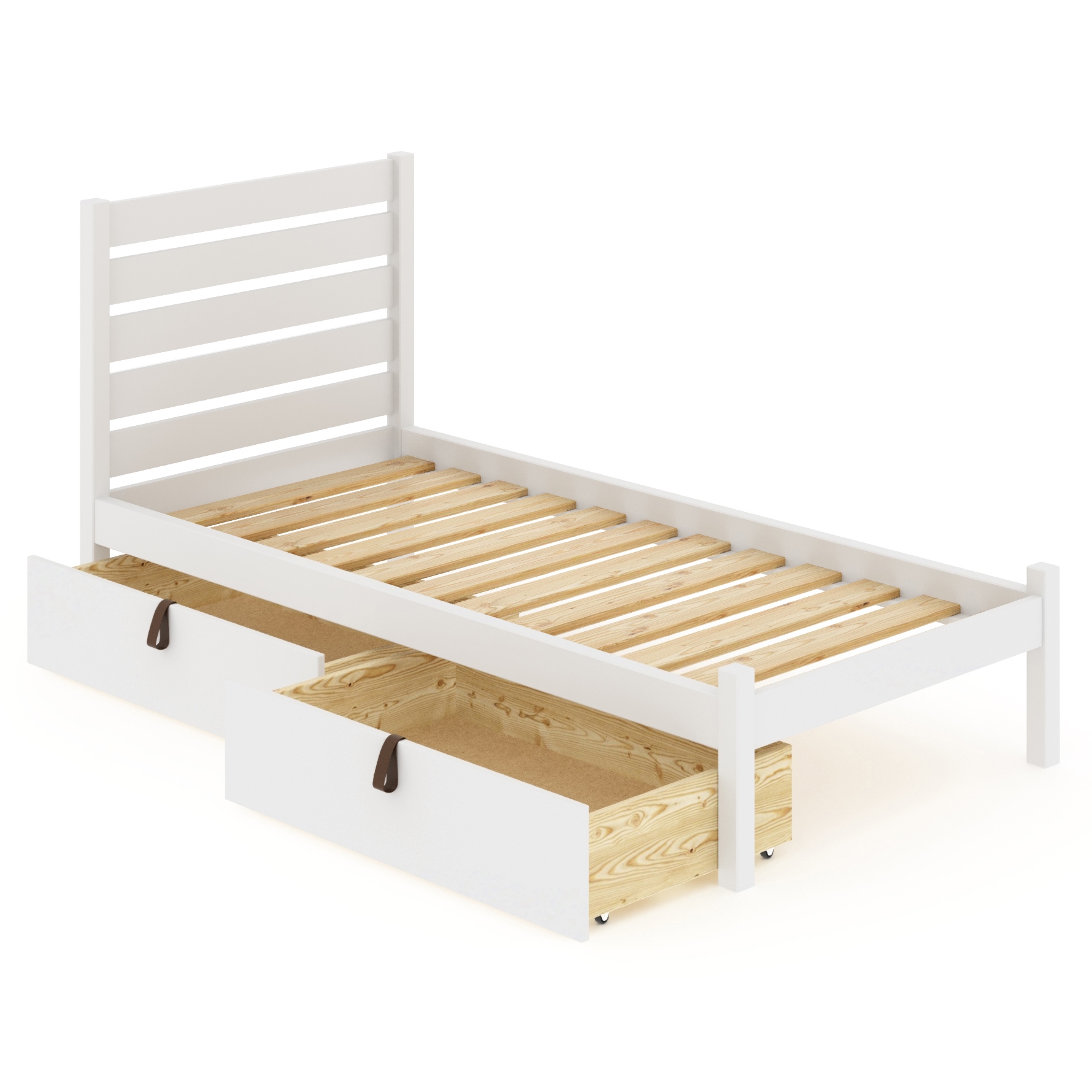Кровать Solarius Классика реечное основание высокая спинка 100х200, 2 ящика, цвет белый