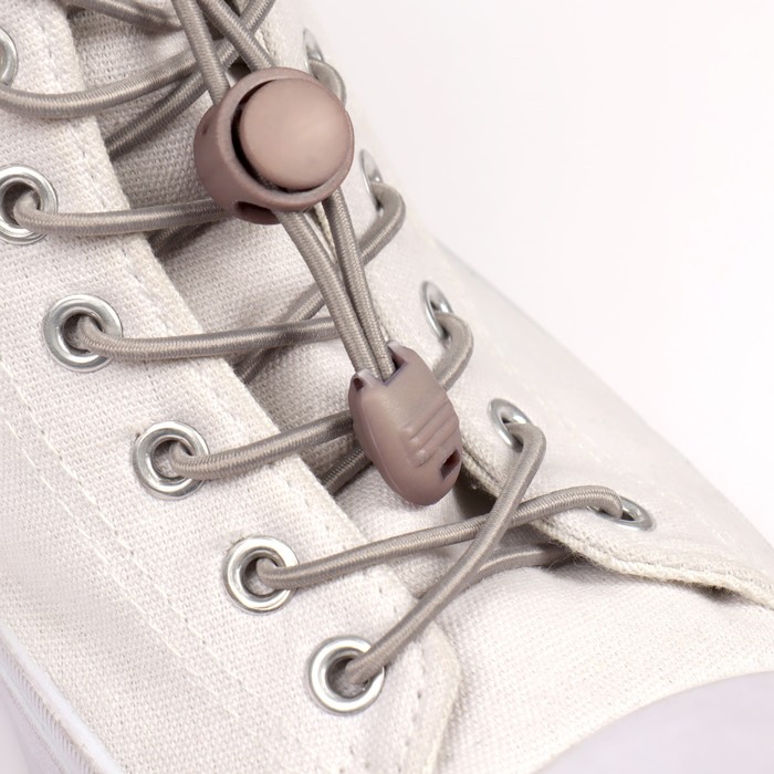 Шнурки для обуви, пара, круглые, с фиксатором, эластичные, d = 3 мм, 100 см, серый