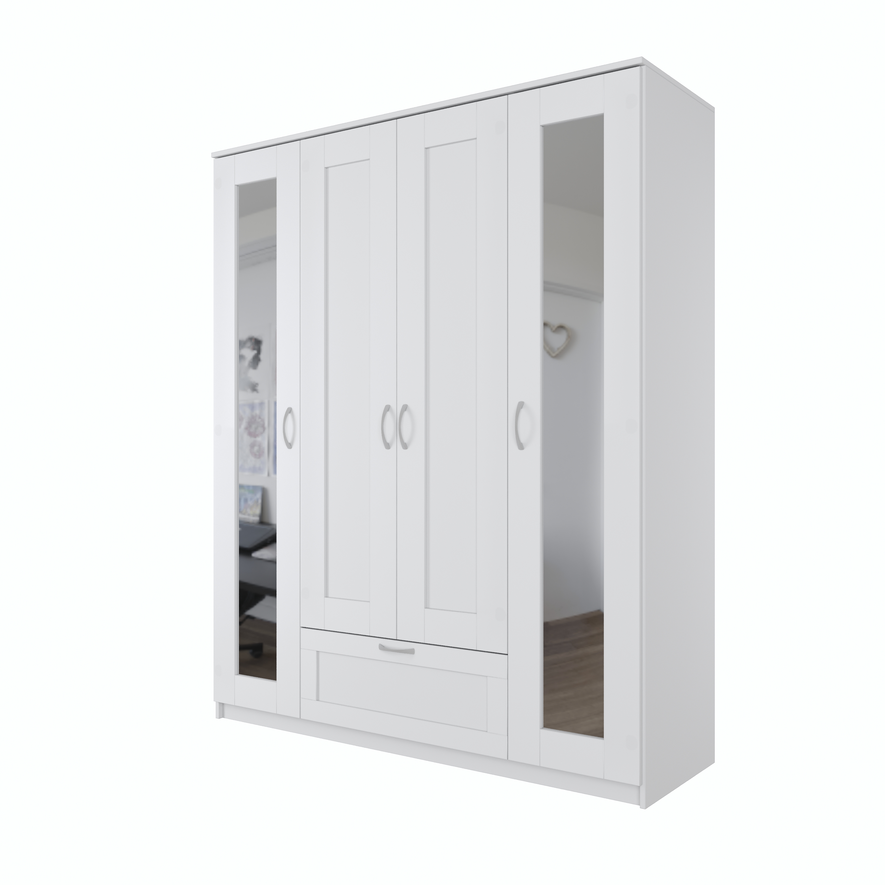 Шкаф комбинированный Шведский Стандарт Сириус (4 двери и 1 ящик, с 2 зеркалами) Белый