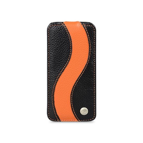 Кожаный чехол Melkco JT Special Edition для Apple iPhone 5C черный с оранжевой полосой