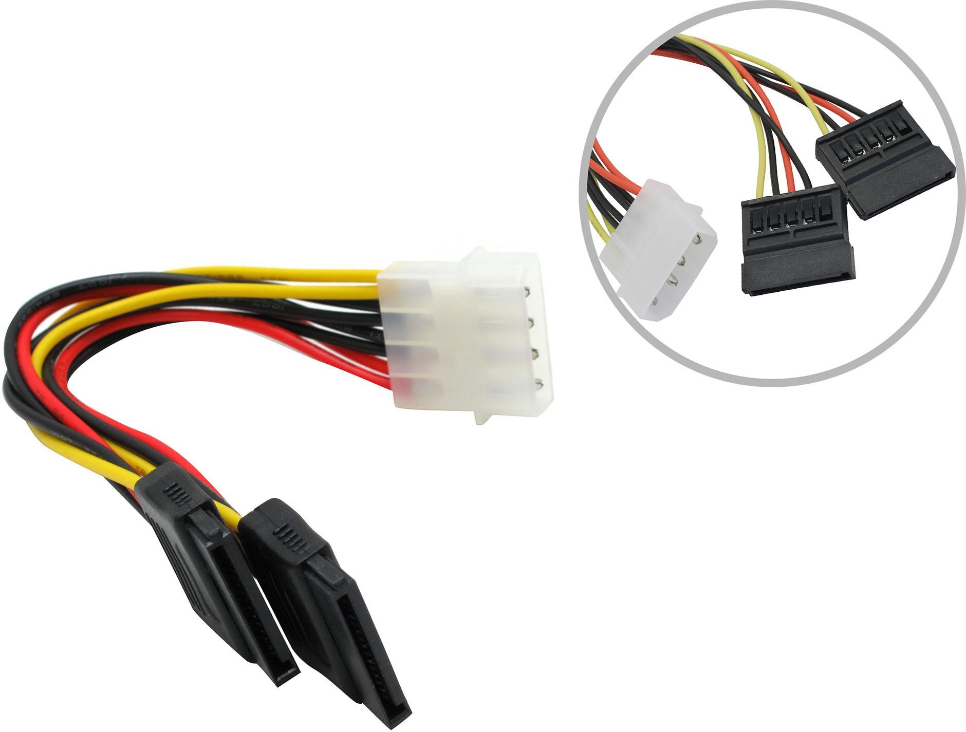 Переходник Orient Molex 4 pin-2x SATA 15 pin 0.16м () желтый, красный, черный