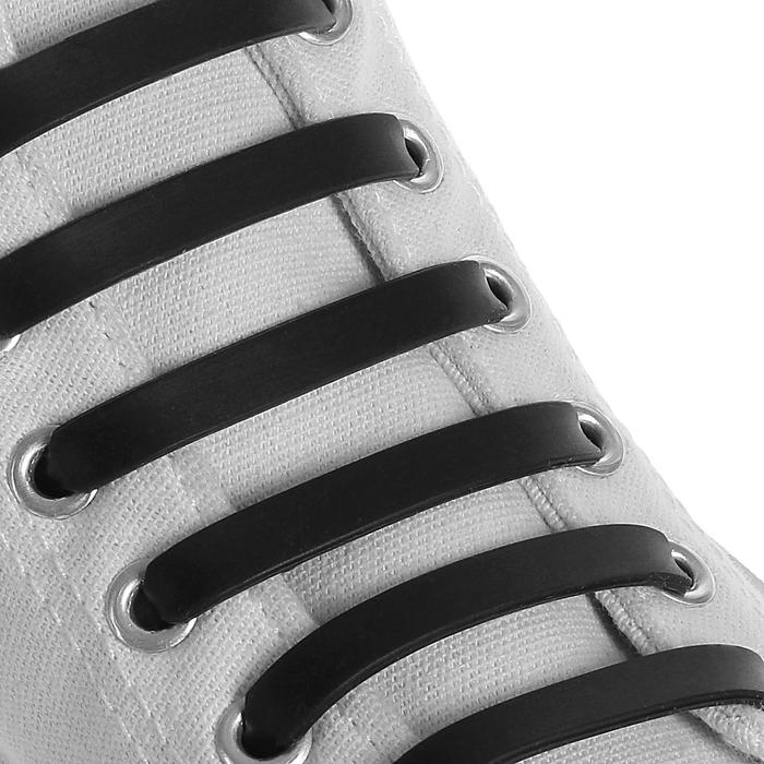 Набор шнурков для обуви, 6 шт, силиконовые, плоские, 13 мм, 9 см, чёрный