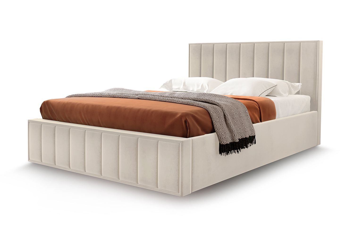 Кровать 120х200 с подъемным механизмом двуспальная Karla с мягким изголовьем бежевый