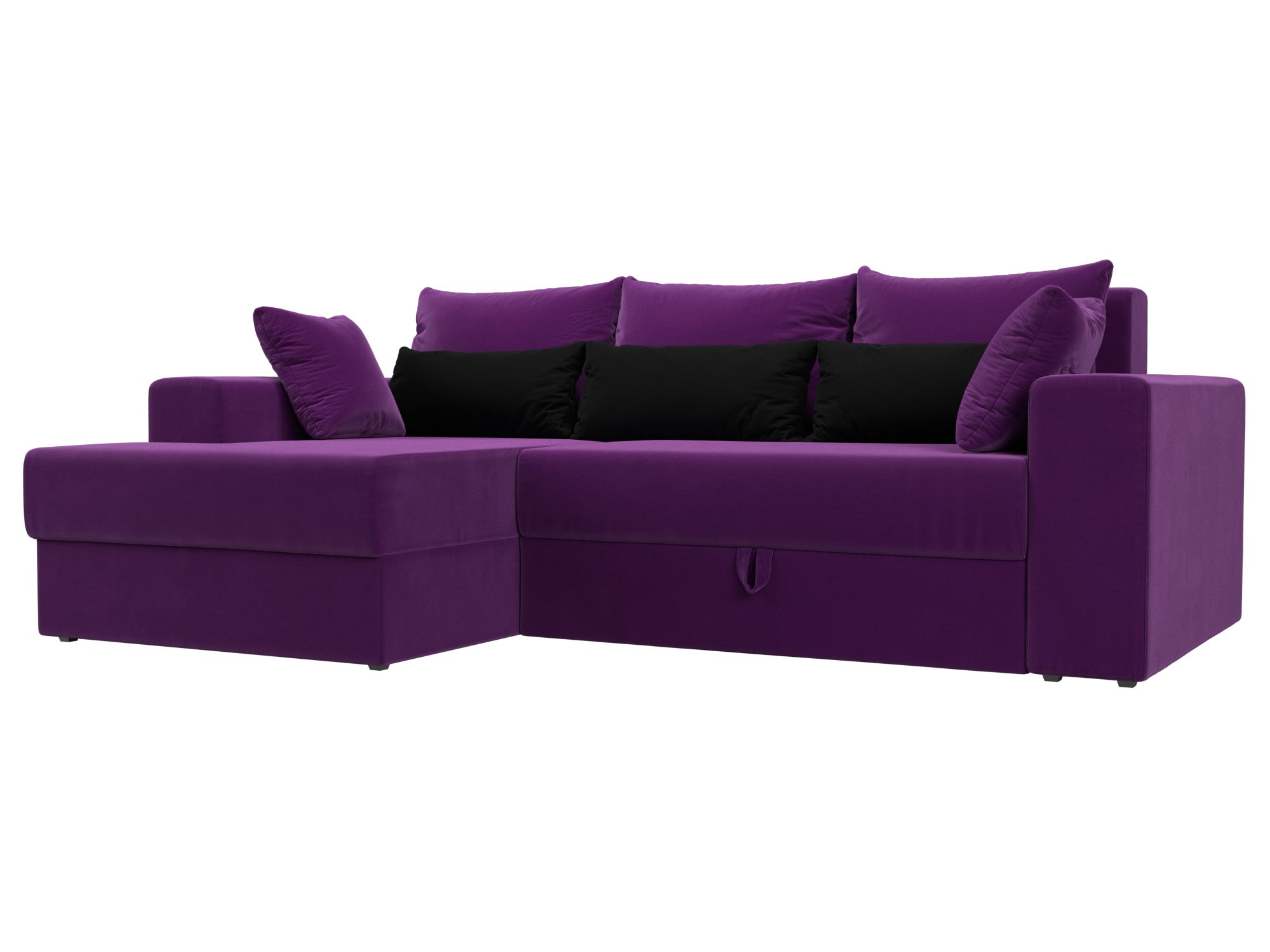 Угловой диван Лига Диванов Майами левый угол Фиолетовый/Фиолетовый/Черный (микровельвет)