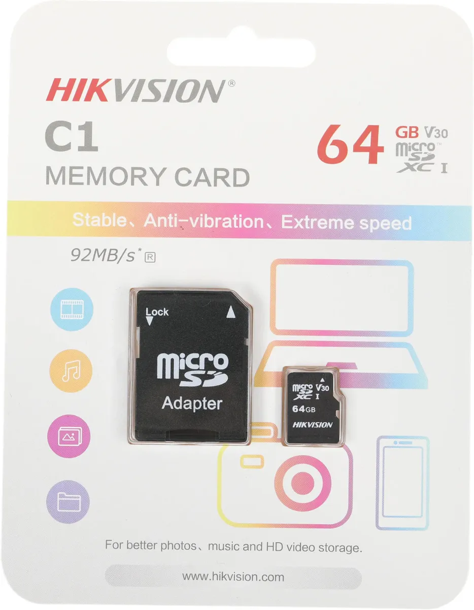 Карта памяти Hikvision microSDHC 64GB HS-TF-C1(STD)/64G/Adapter