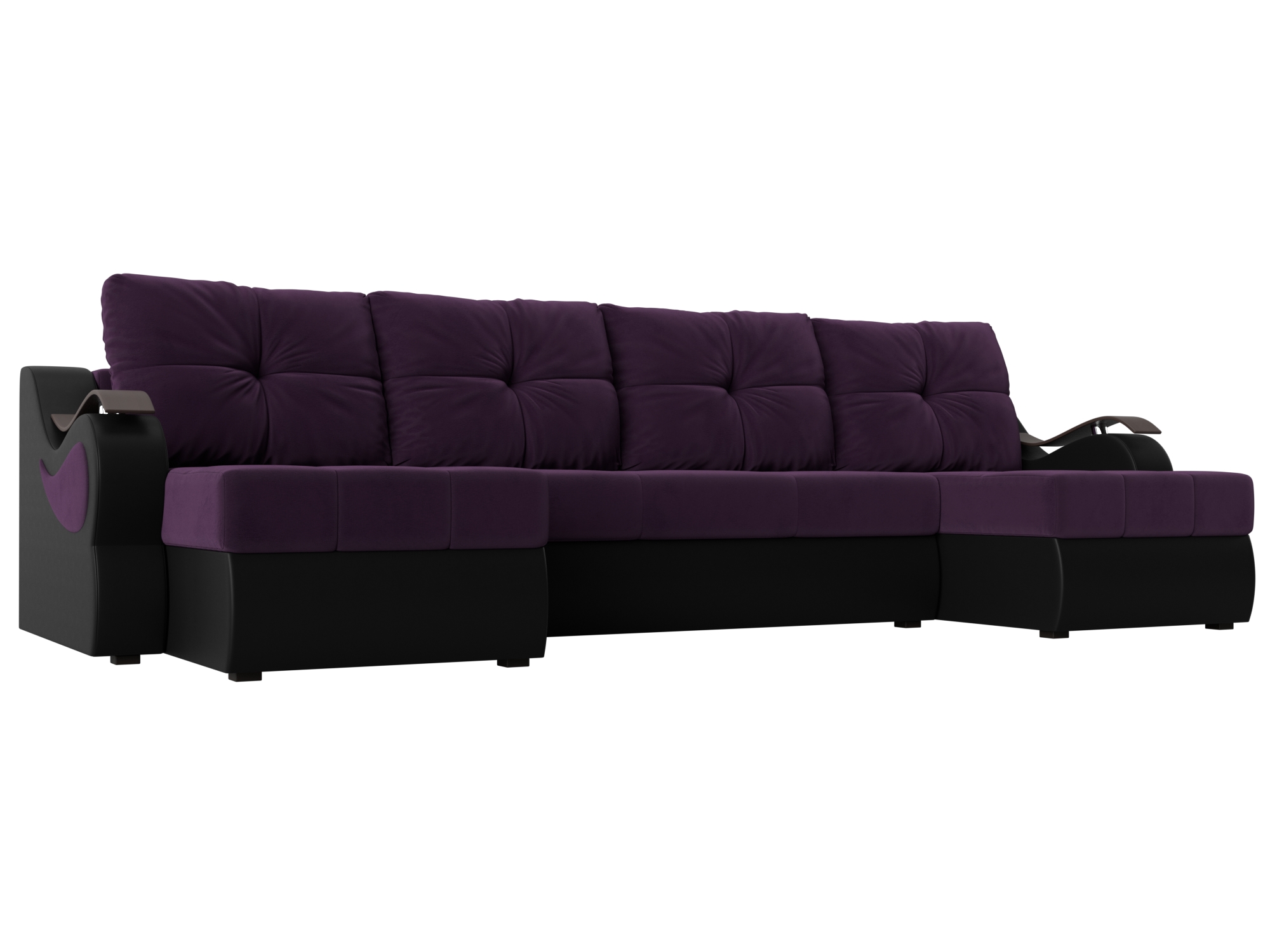 П-образный диван Меркурий велюр/экокожа фиолетовый/черный