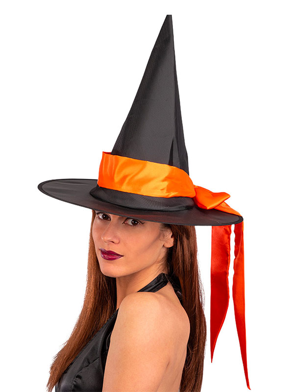 Шляпа ведьмы с оранжевым бантом (Цв: Черный-Оранжевый )
